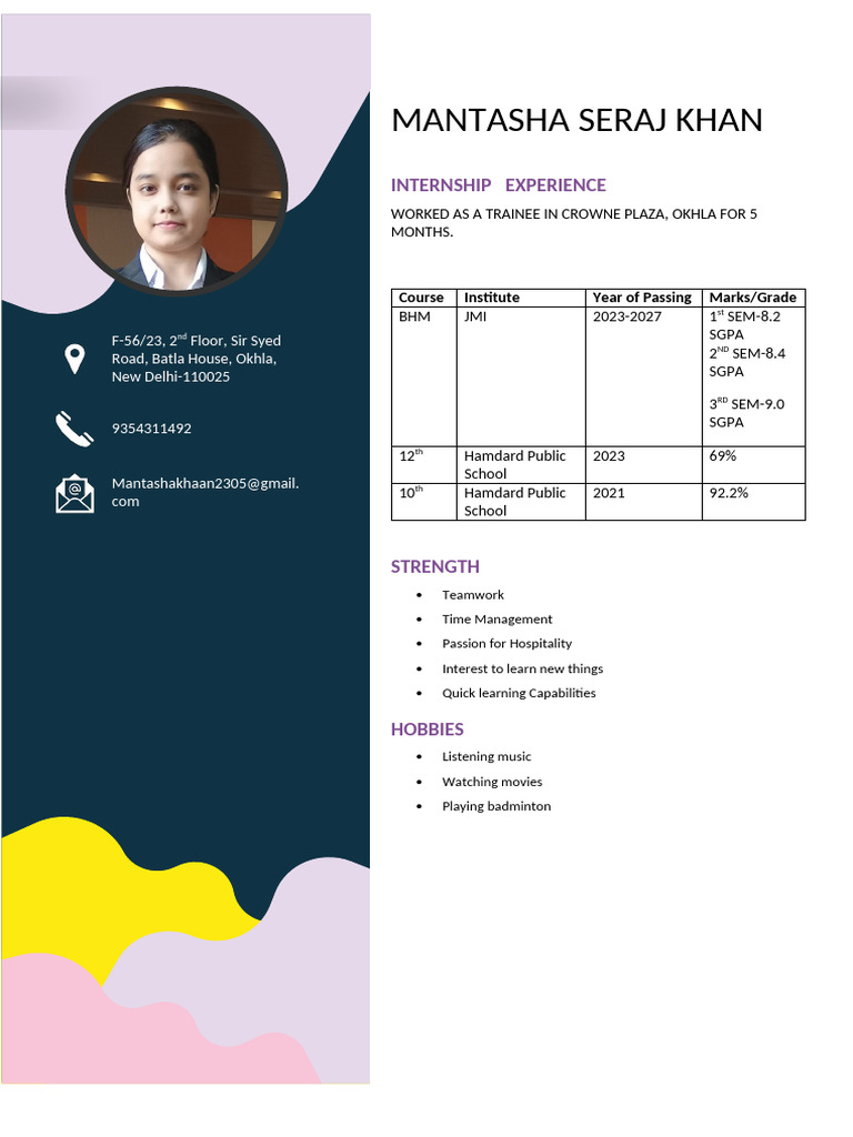 Mantasha Seraj Khan Cv-1 | PDF