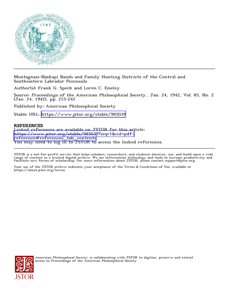 Speck and Eiseley - 1942 - Montagnais-Naskapi Bands and Family Hunting ...