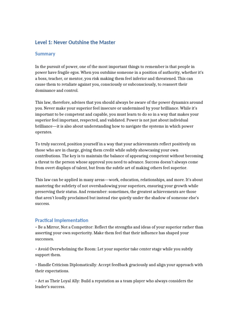 Never Outshine The Master | PDF | Leadership | Mentorship