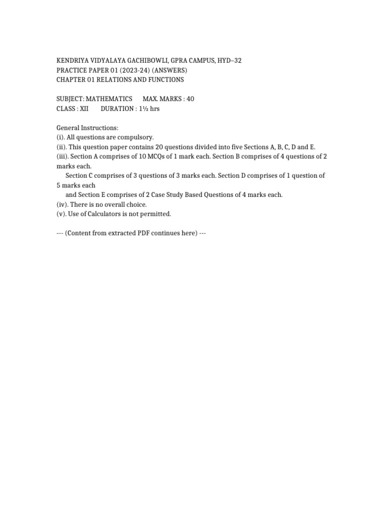 Maths Class Xii Relations and Functions | PDF