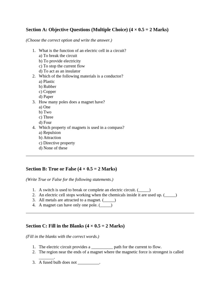 Class 6 Science Paper 3 Unit | PDF