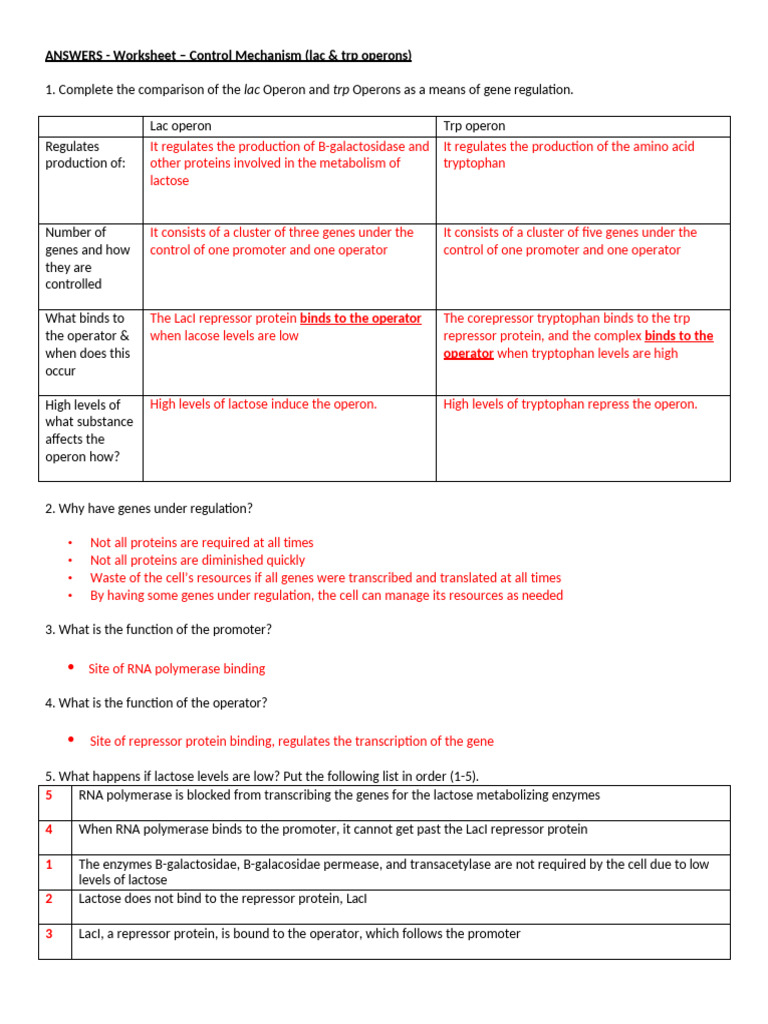 Lac and Trp Operon Gene Regulation Guide | PDF | Operon | Repressor