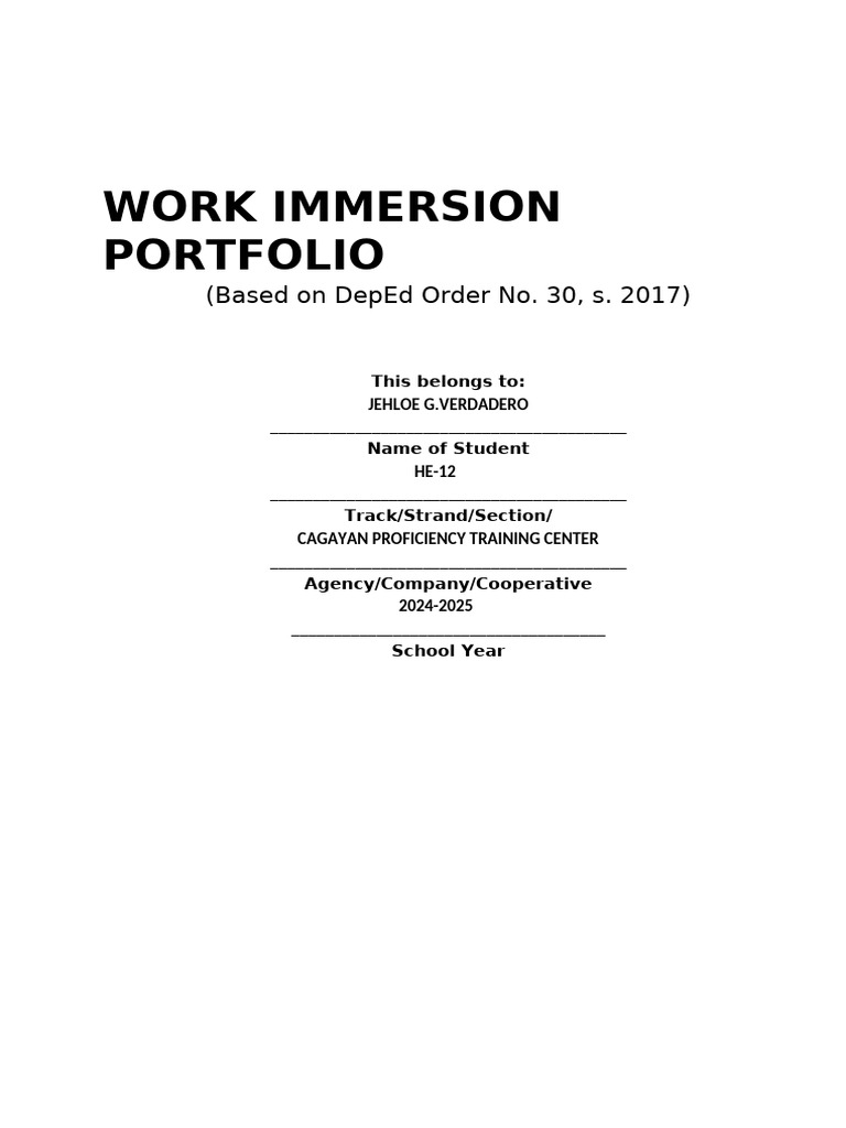 Work Immersion Portfolio 1 1 | PDF | Leadership | Job Interview