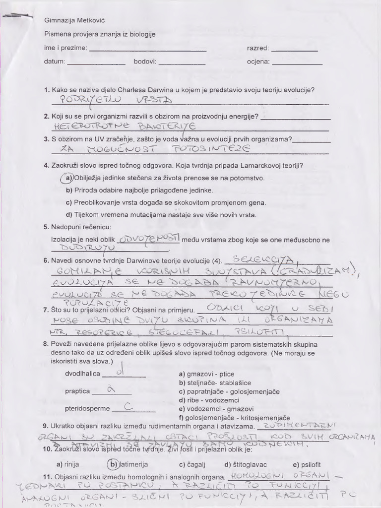 Test Evolucija 1 | PDF