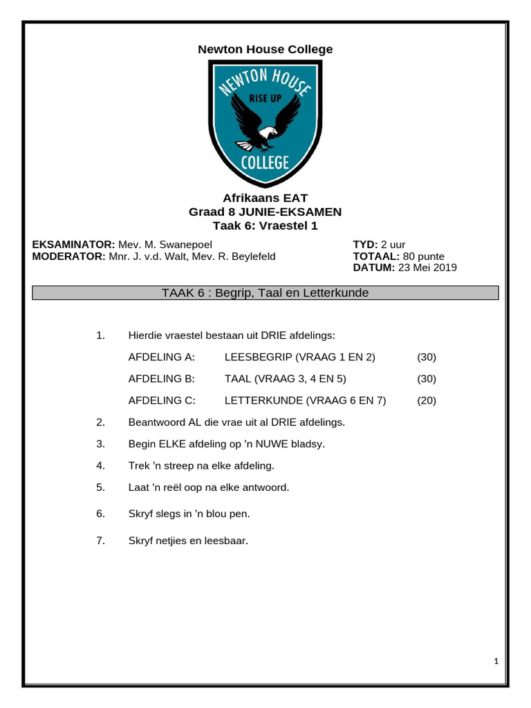 Graad 8 Eat Junie Vraestel 3 | PDF