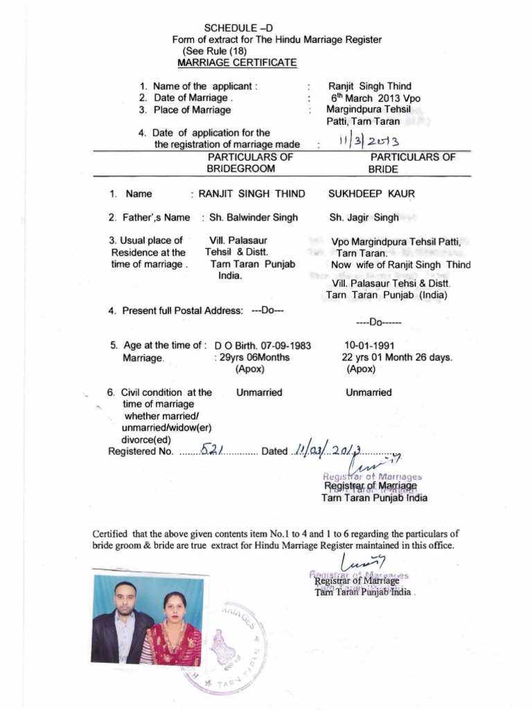 Marriage Certificate- THIND | PDF | Intimate Relationships | Family