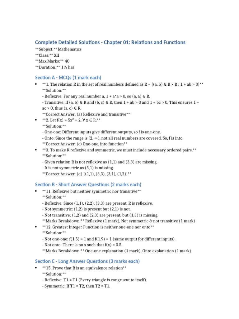 All Questions Detailed Solutions Class12 | PDF | Mathematical Concepts ...