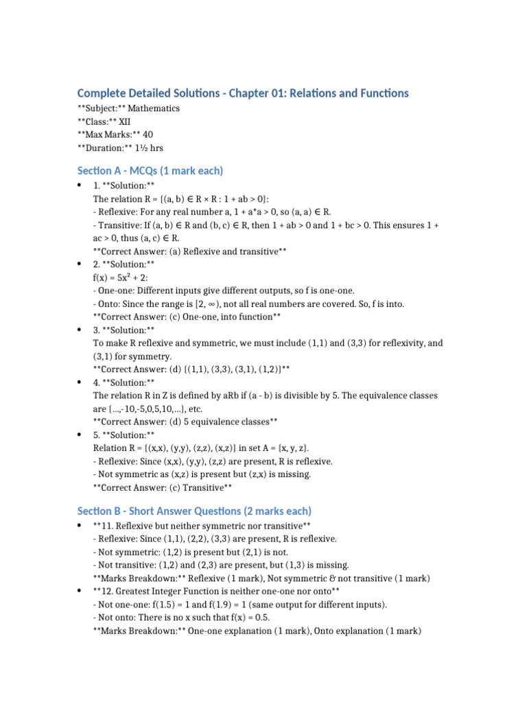 Relations and Functions Solutions Guide | PDF | Mathematical Concepts ...