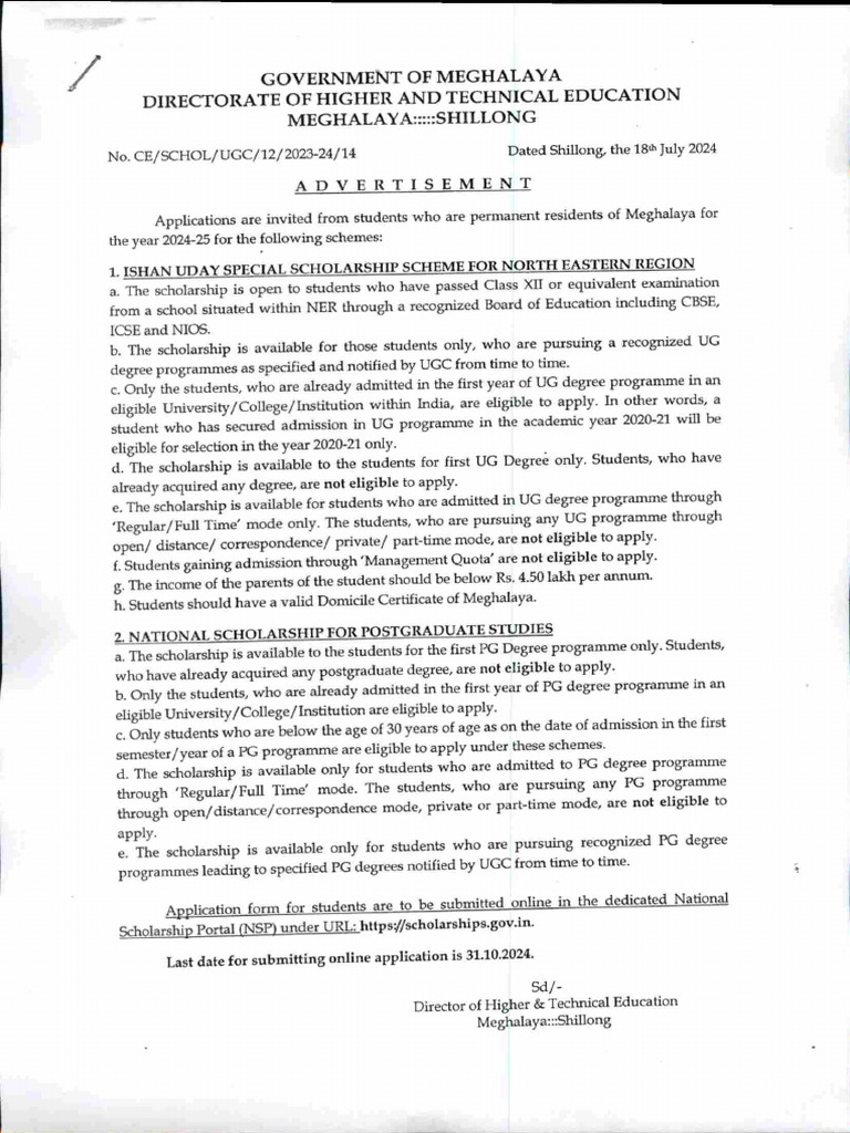 25072024ishan Uday Special Scholarship Scheme | PDF