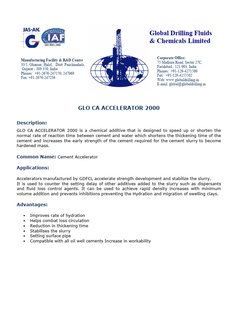 Glo Ca Accelerator 2000 | PDF | Cement | Materials