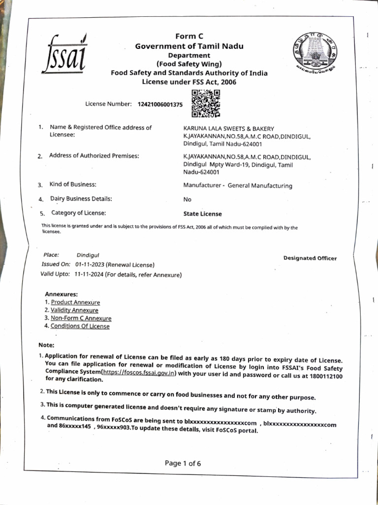 FSSAI KLS | PDF | License