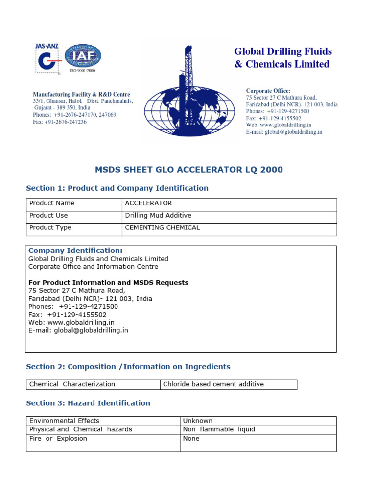 MSDS GLO ACCELERATOR LQ 2000 | PDF | Personal Protective Equipment ...