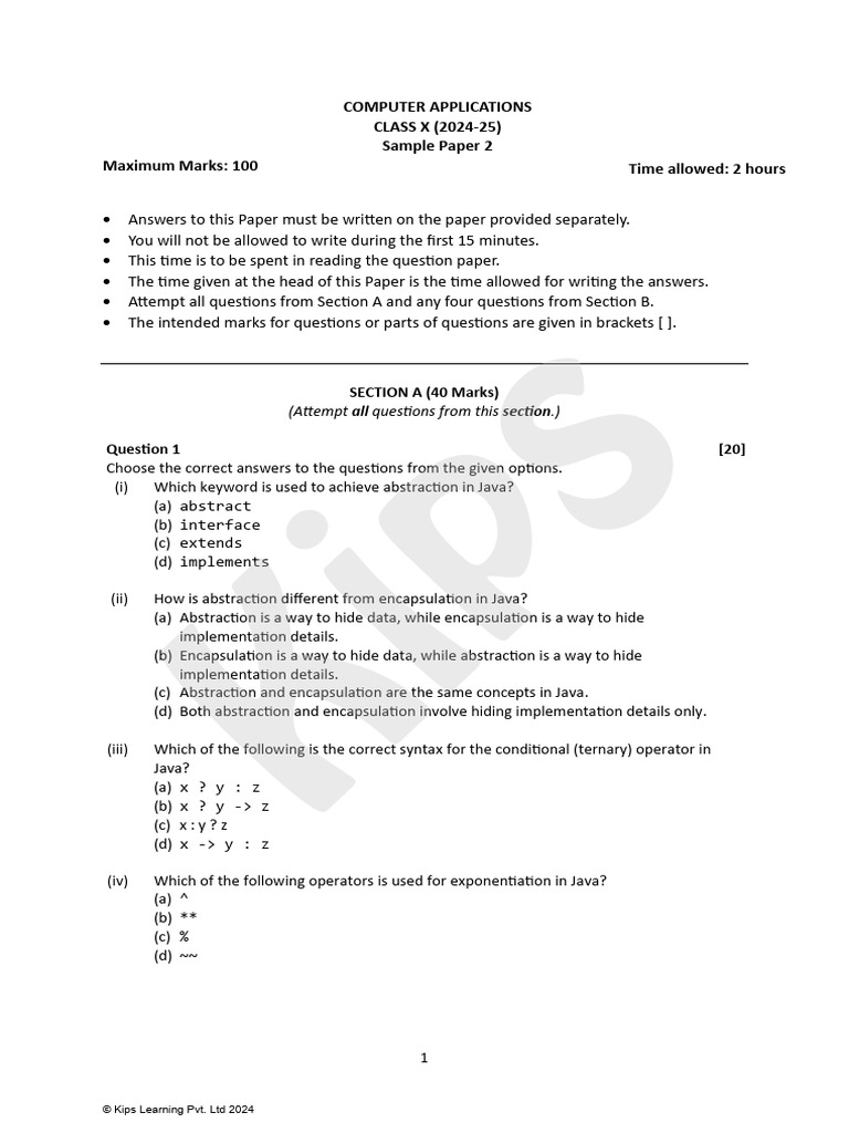 Computer Application ICSE_Sample Paper 2_X_2024-25 | PDF | Constructor (Object Oriented ...