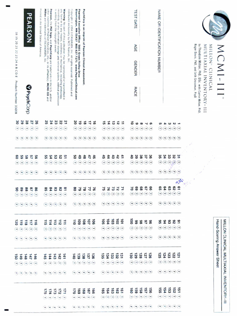 2. MCMI Answer Sheet | PDF