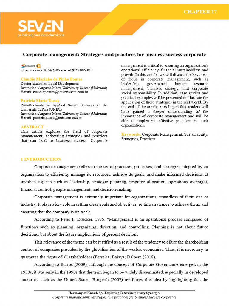 Corporate Management Strategies and Practices For | PDF | Governance ...