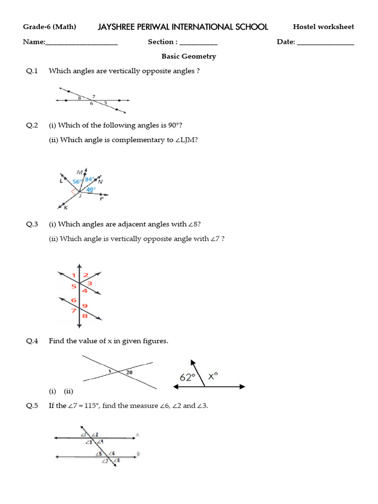 Grade 6 Basic Geometry Worksheet | PDF