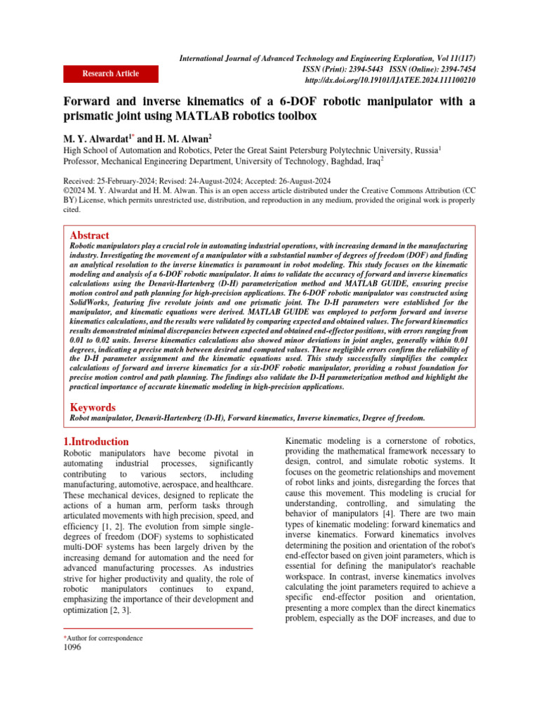 Forward_and_inverse_kinematics_of_a_6_DO | PDF | Robotics | Simulation