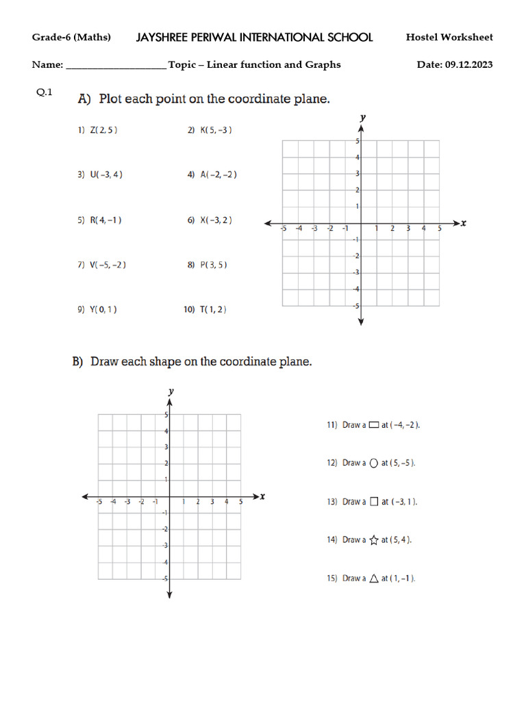 Grade-6-Hostel Worksheet-STD | PDF