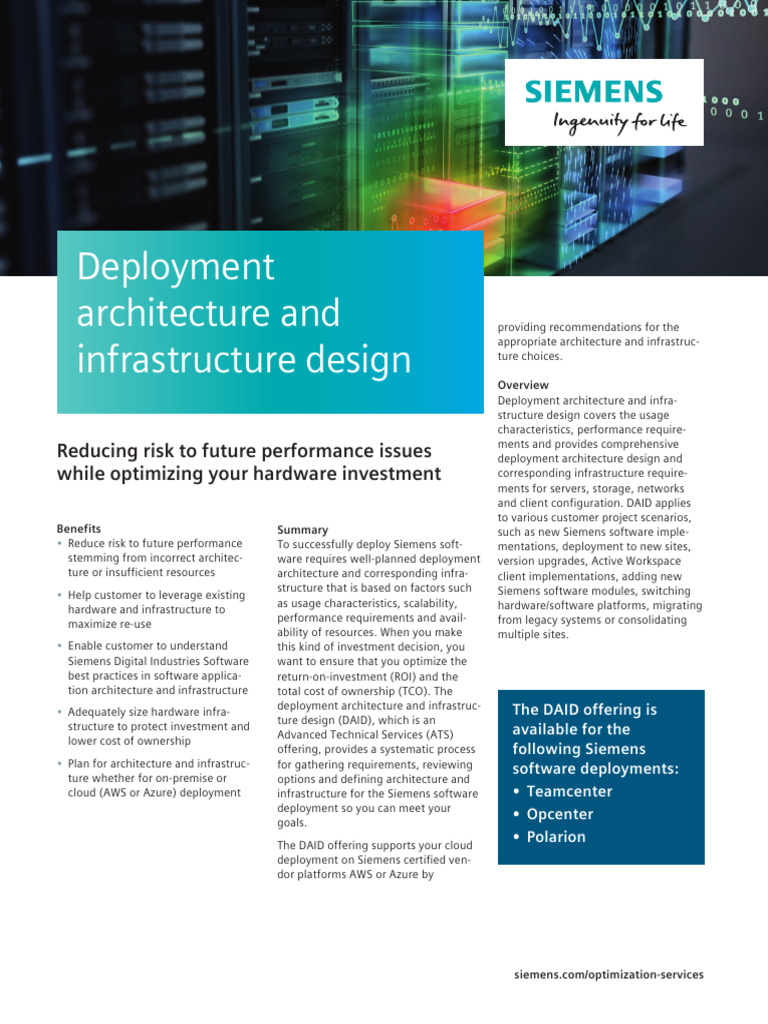 Siemens SW Advantedge Deployment Architecture and Infrastructure Design Factsheet - English ...