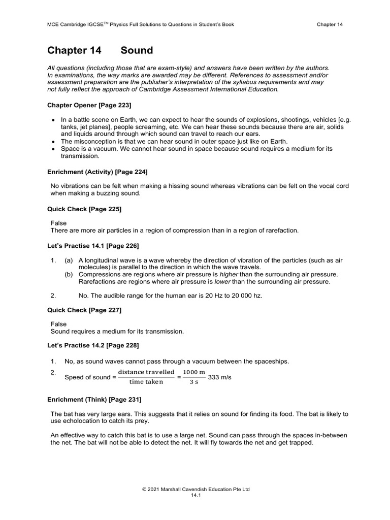 MCE IGCSE Physics SB C14 Full Solutions | PDF | Sound | Waves