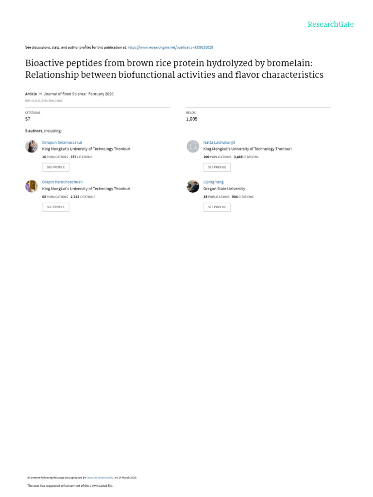 Bioactive Peptides From Brown Rice Protein Hydrolyzed by Bromelain ...