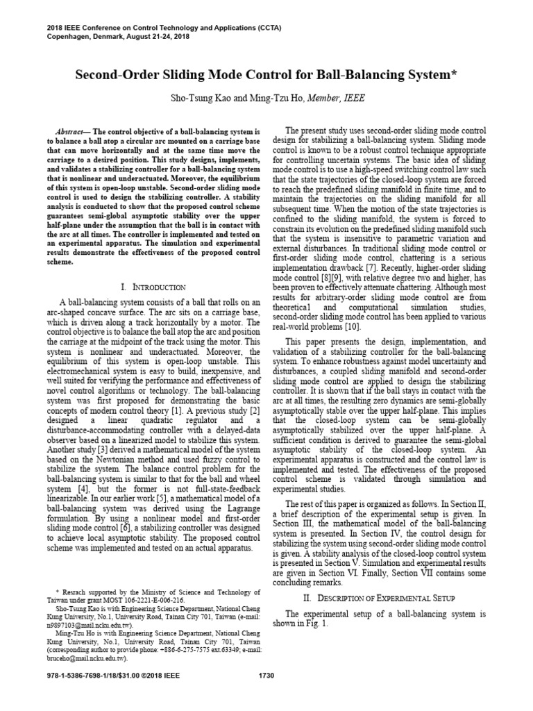 Second-Order Sliding Mode Control For Ball-Balancing System | PDF ...