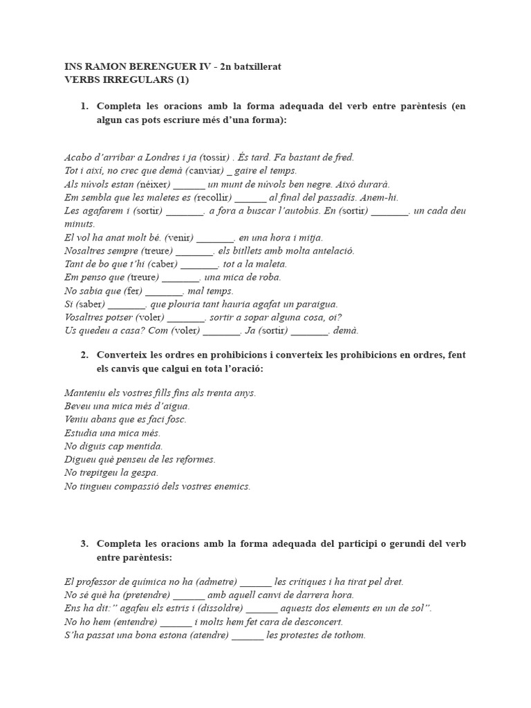 Verbs Irregulars 1 | PDF