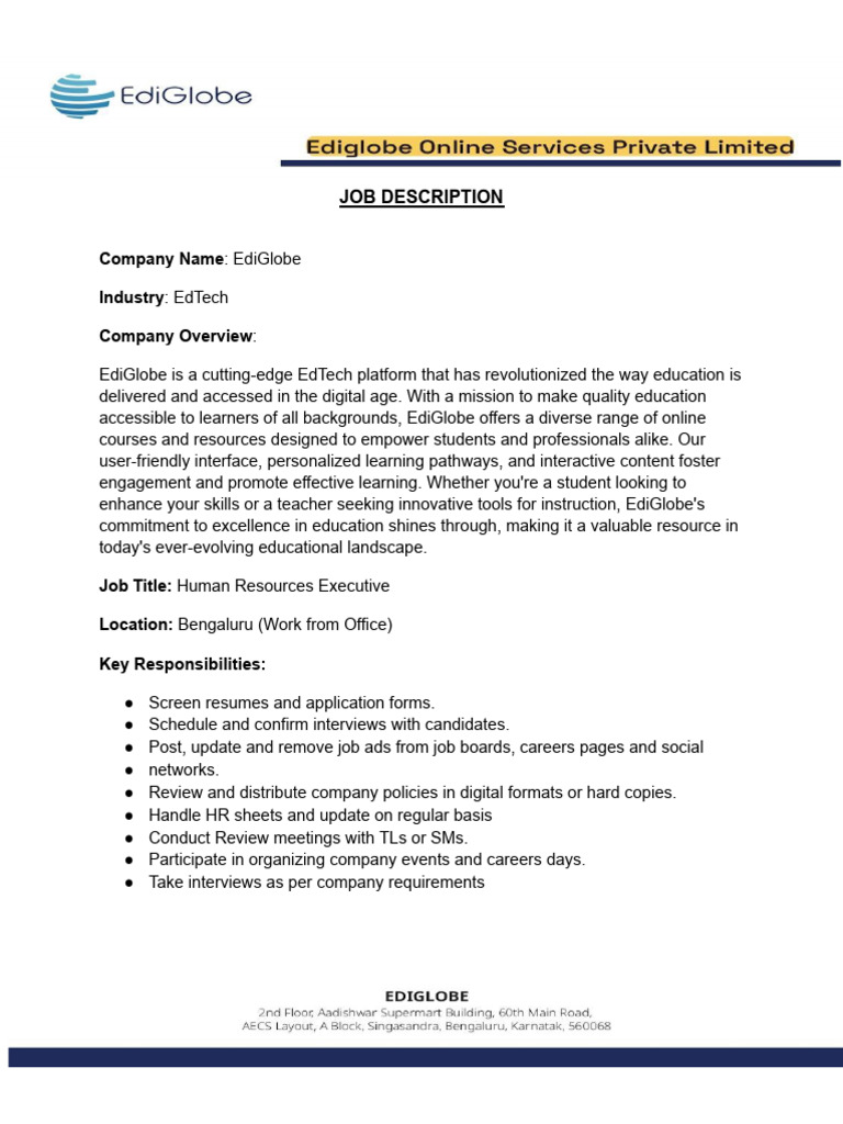JOB DESCRIPTION - Human Resources | PDF
