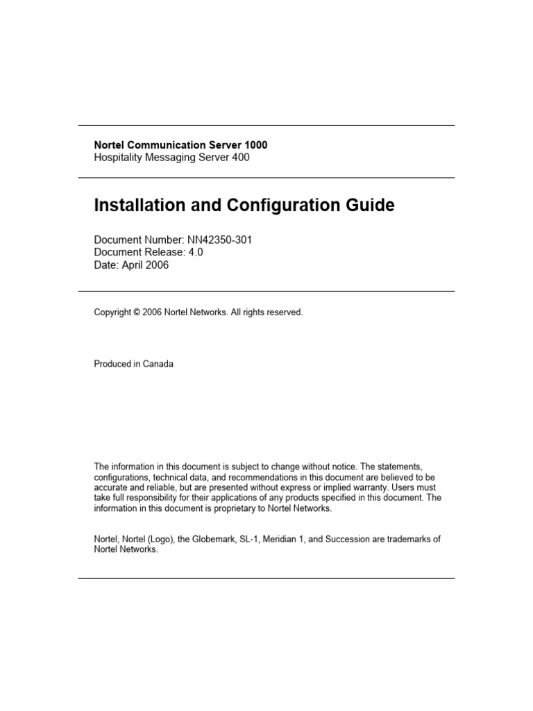 Installation and Configuration Guide: Nortel Communication Server 1000 ...