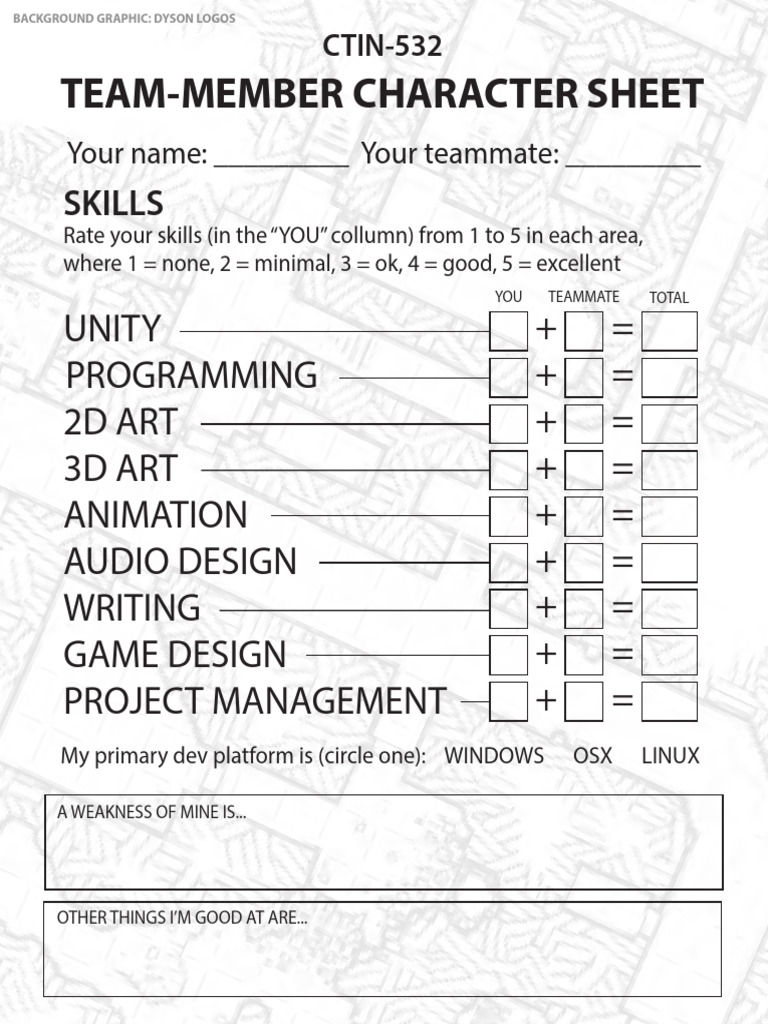 W01 - Team Character Sheet | PDF