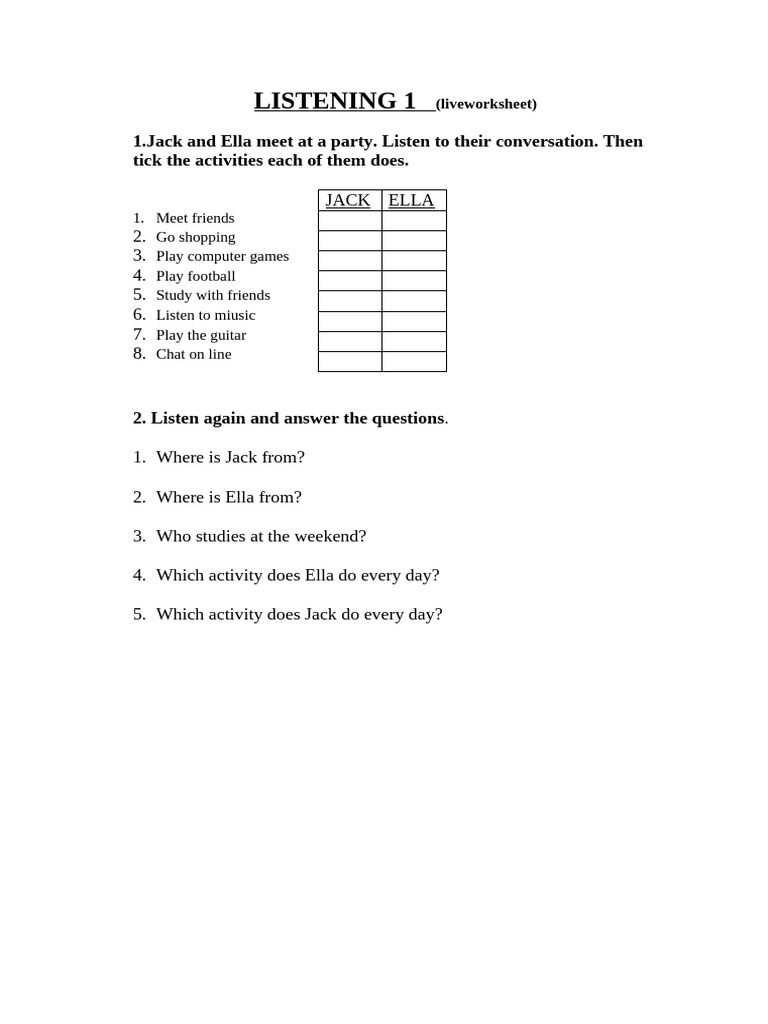 LISTENING 1 Liveworksheet 1º Eso | PDF