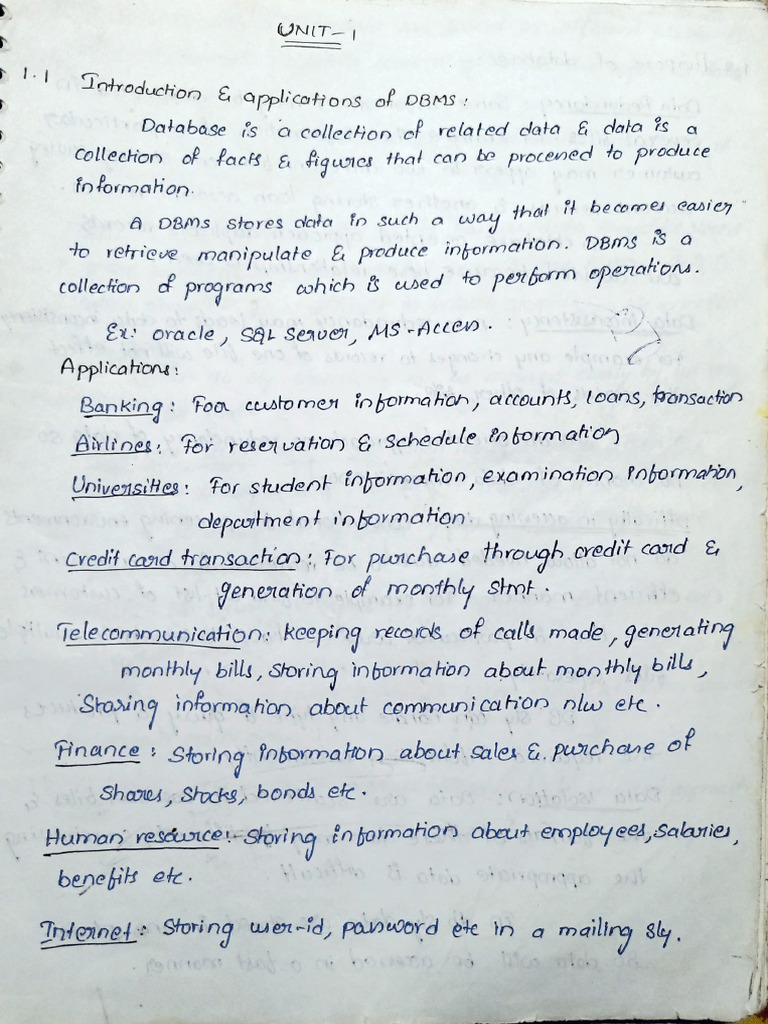 Dbms Unit 1 | PDF