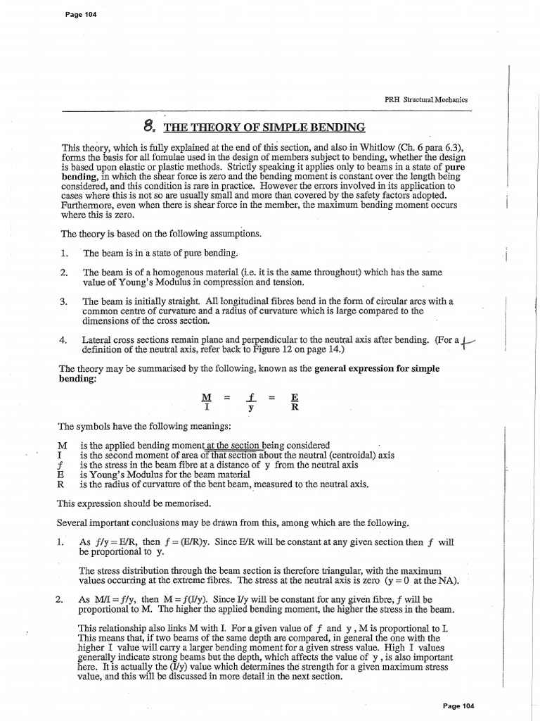 Unit 8 Theory of Simple Bending | PDF