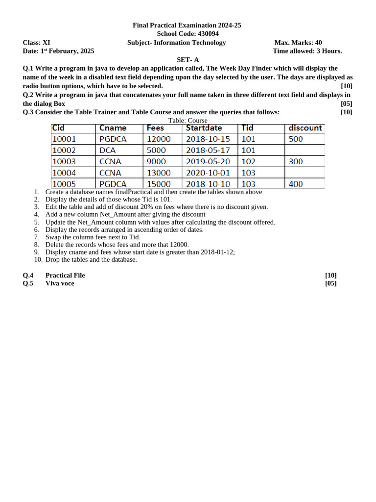 Class XI IT Practical Exam 2024-25 | PDF | Databases | Data Management