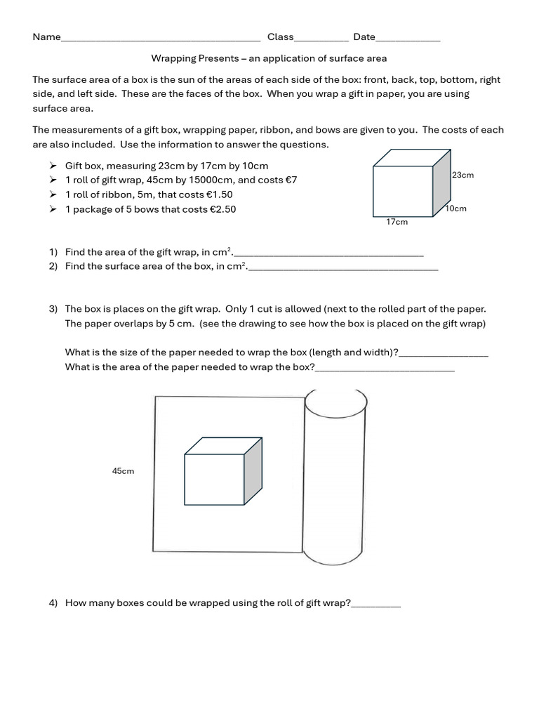 Surface Area in Gift Wrapping | PDF