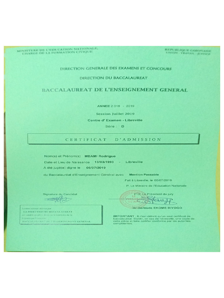 Certificat Bac | PDF