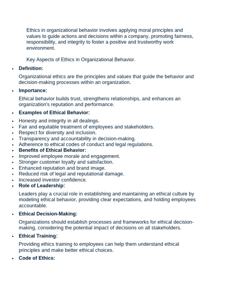 Ethics in Organizational Behavior Explained | PDF | Integrity | Employment