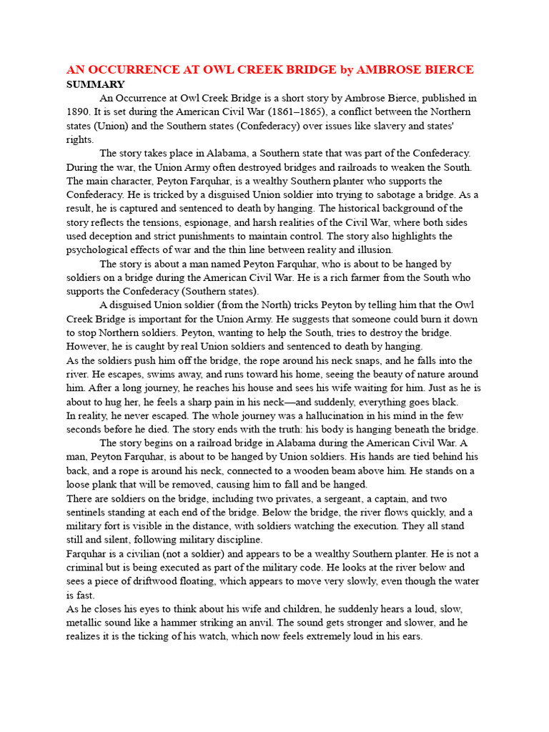An Occurrence at Owl Creek Bridge by Ambrose Bierce | PDF