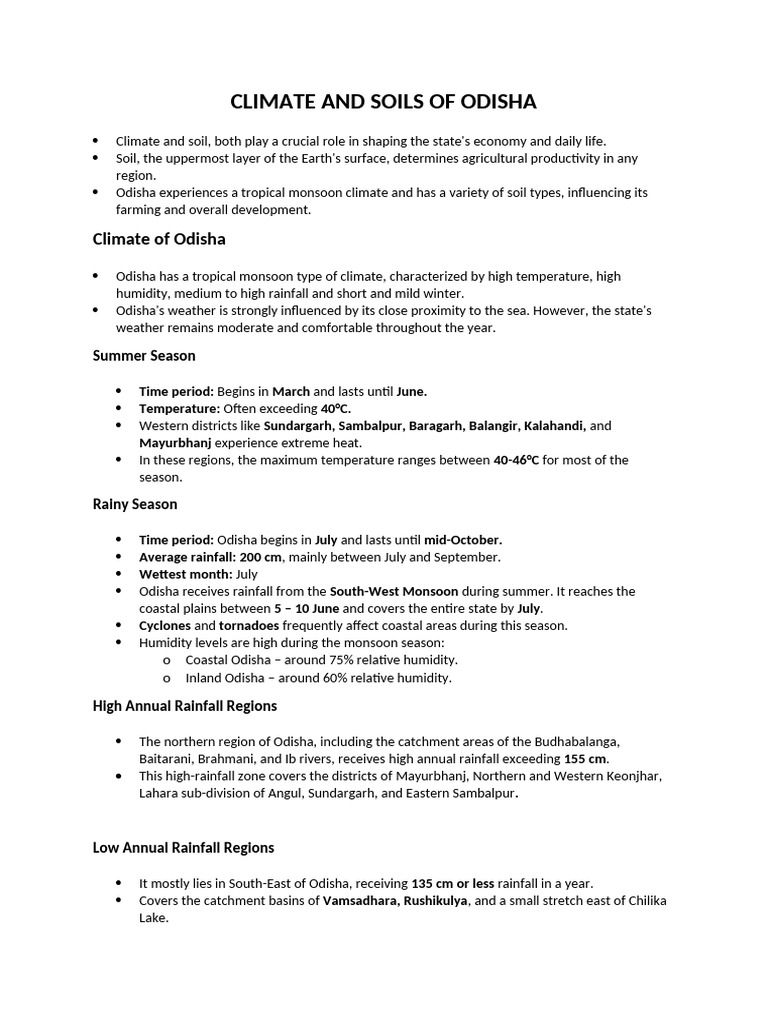 CLIMATE AND SOILS OF ODISHA 1 | PDF | Soil | Rain