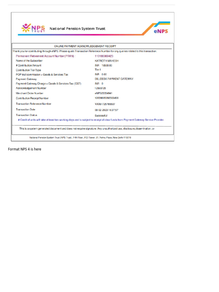 NPS Payment Receipt 4 | PDF
