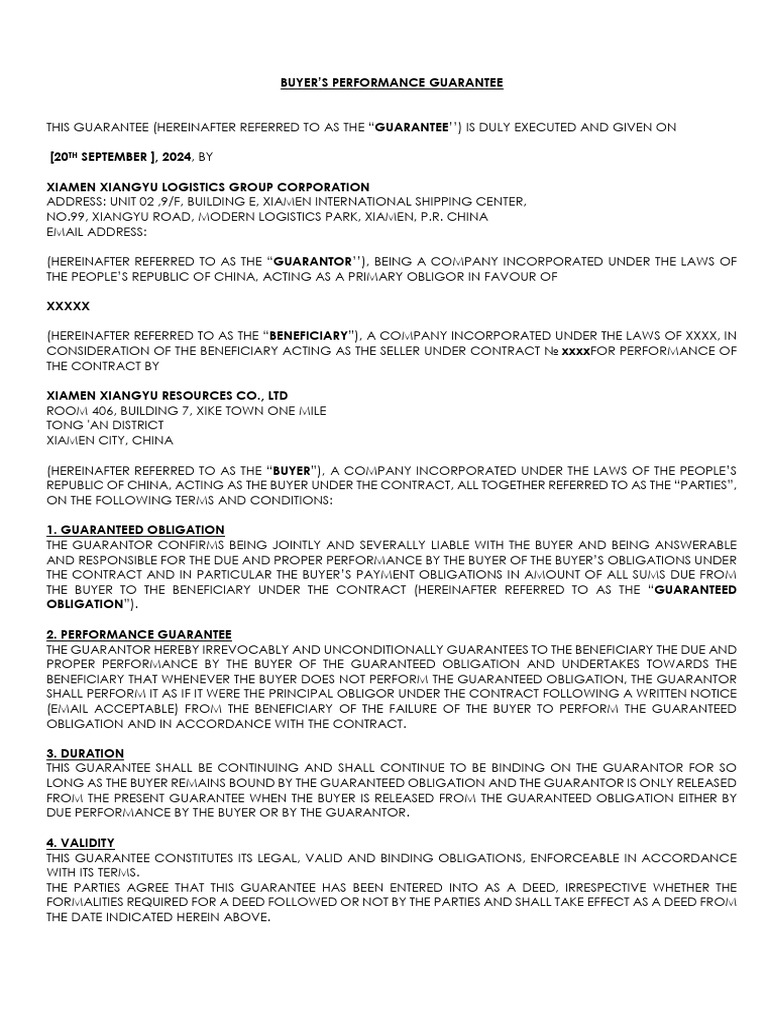Parent Company Guarantee Agreement | PDF | Guarantee | Surety