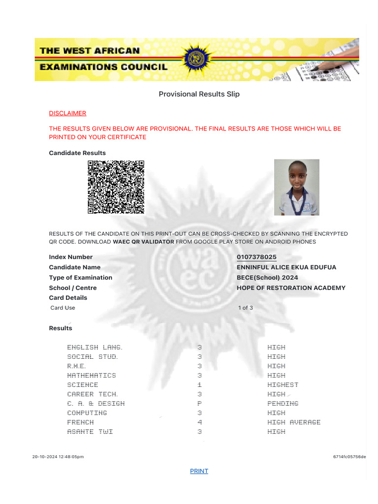 WAEC Candidate eResults | PDF