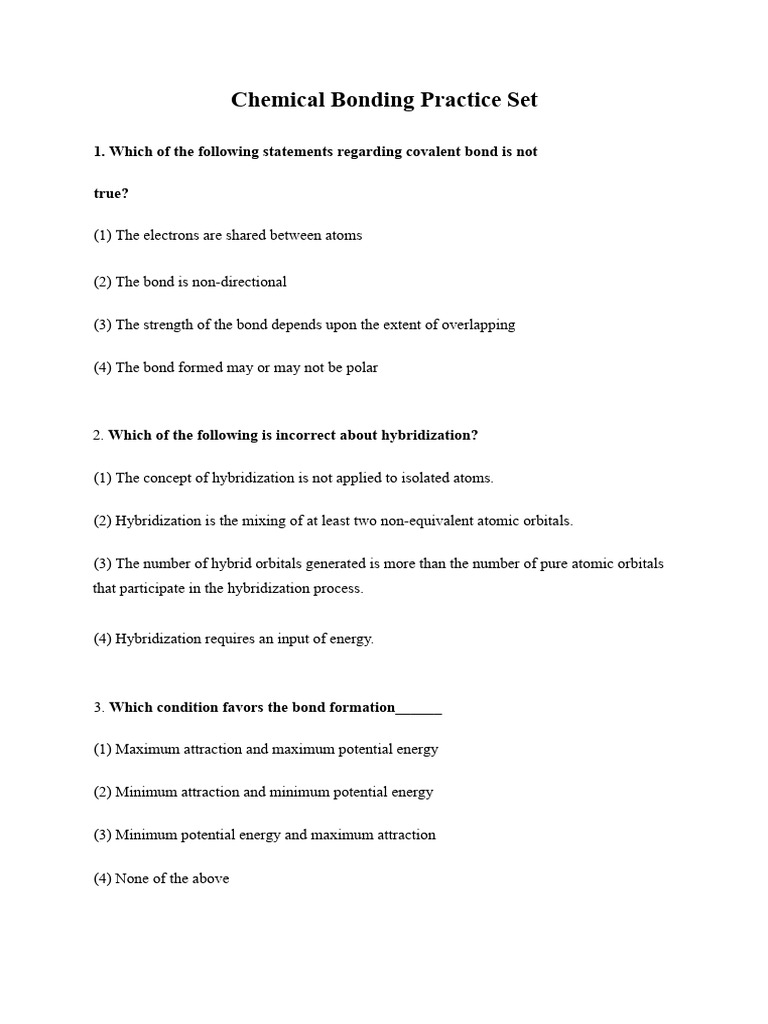 Chemical Bonding Question Bank | PDF | Chemical Bond | Molecular Orbital