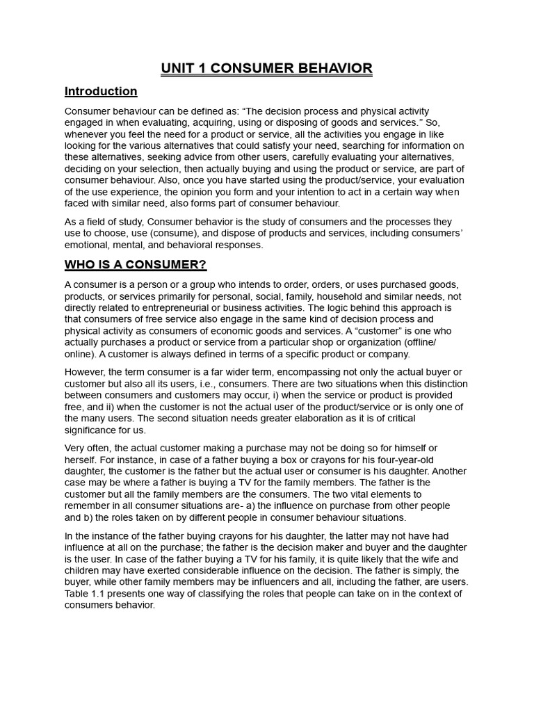 Unit 1 Consumer Behavior | PDF | Consumer Behaviour | Market Segmentation
