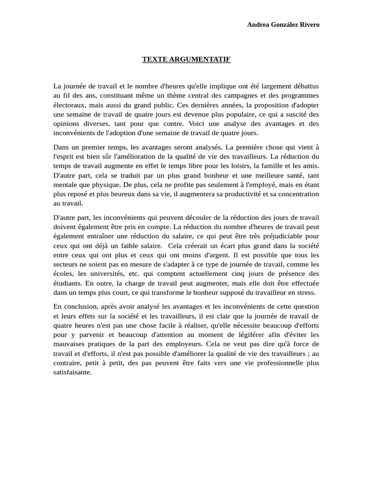 Texte Argumentatif | PDF | Temps de travail | Bonheur