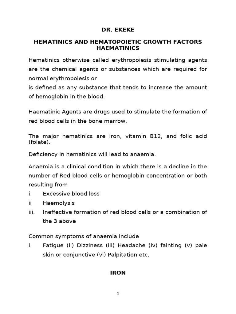 Hematinics and Hematopoietic Growth Factors | PDF | Vitamin B12 | Anemia