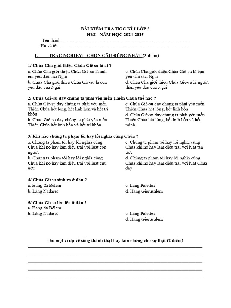 Bài KT Hk1 L P 3 24-25 | PDF