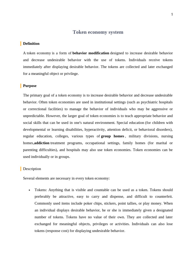 Token Economy: Behavior Modification System | PDF | Reinforcement ...