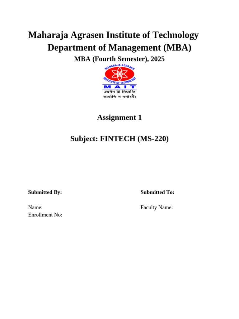 Fintech Assignment 1 2025 | PDF