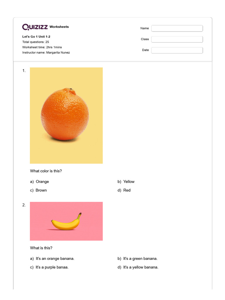 Quizizz Worksheet for Let’s Go 1-2 | PDF